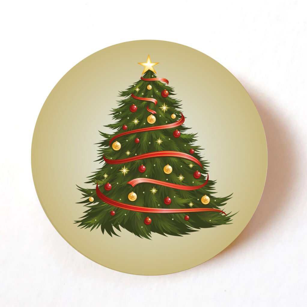 Christmas Tree Round Stickers – 40mm Paper Labels for Cards, Gifts ...