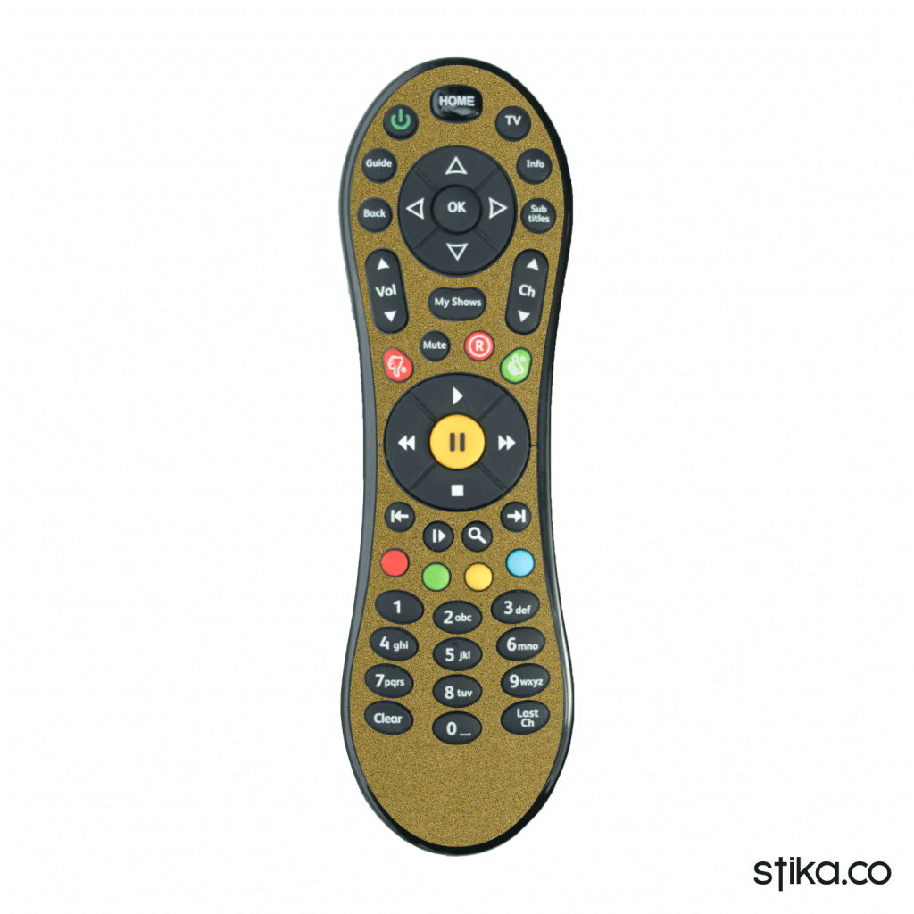 Gold Glitter sticker for Virgin Media TiVo V6 Remote controller - stika.co