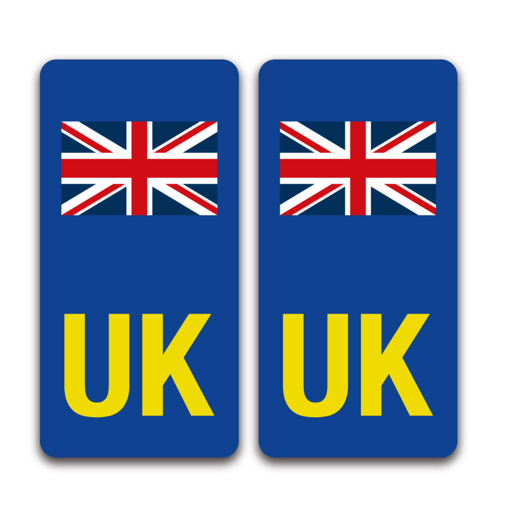 Pack of 2 Yellow UK Motorcycle Number plate with united Kingdom flag ...