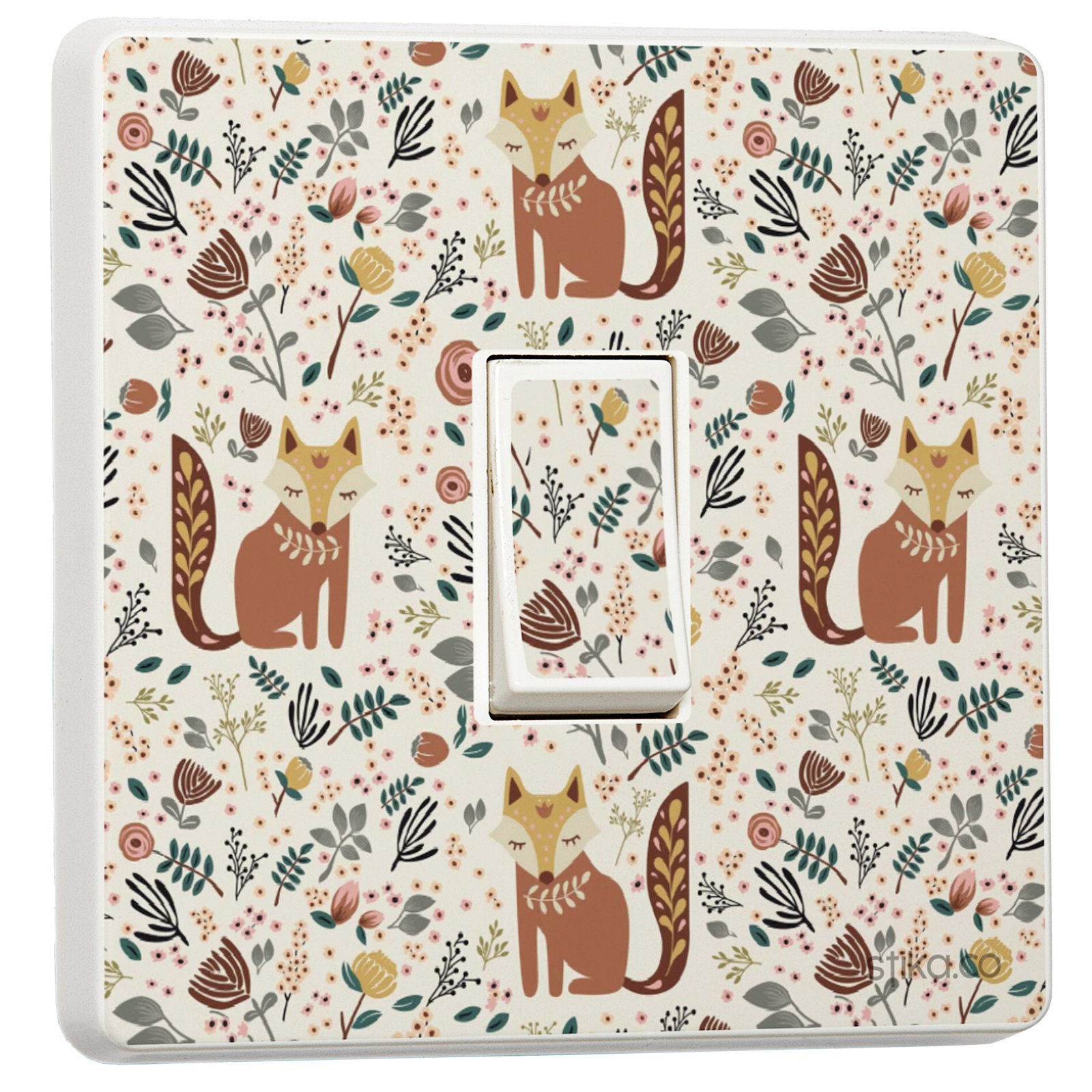 Pack of 2 Fox Floral Single Switch Fun Print Light Switch Sticker Vinyl ...
