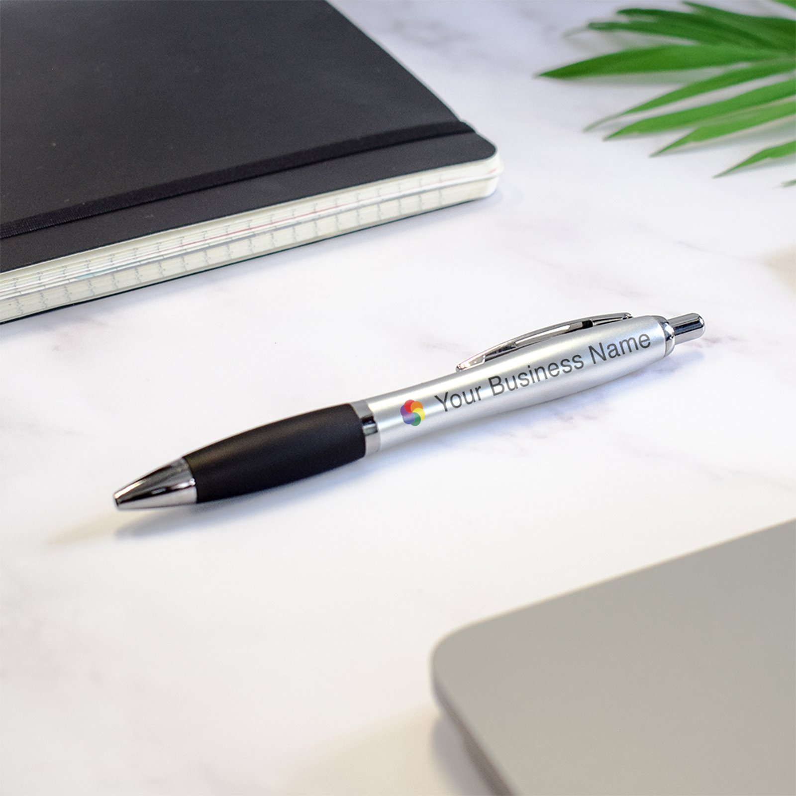 Personalised Silver Pens - Plastic Silver Barrel