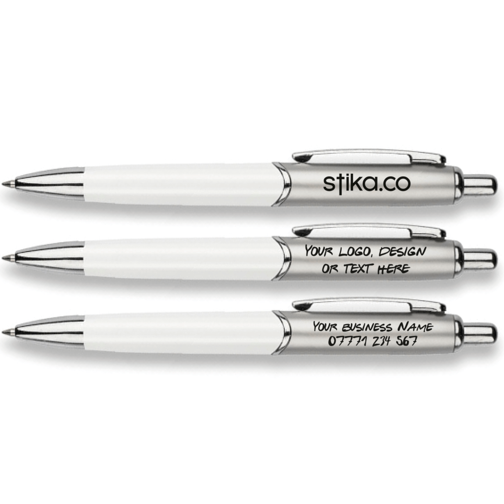 Custom Printed White Chrome Personalised Pens, Ballpoint Promotional ...
