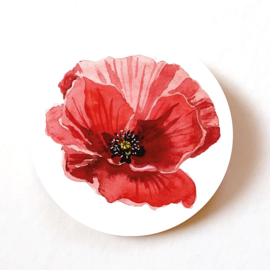 Remembrance Day labels - Watercolour Poppy flower - Pack of 24 - stika.co